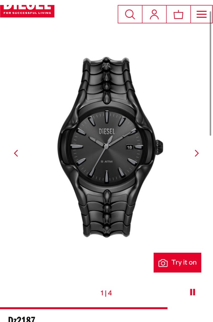 Diesel Vert Three-Hand Date Black Stainless Steel Watch, Men's Fashion ...