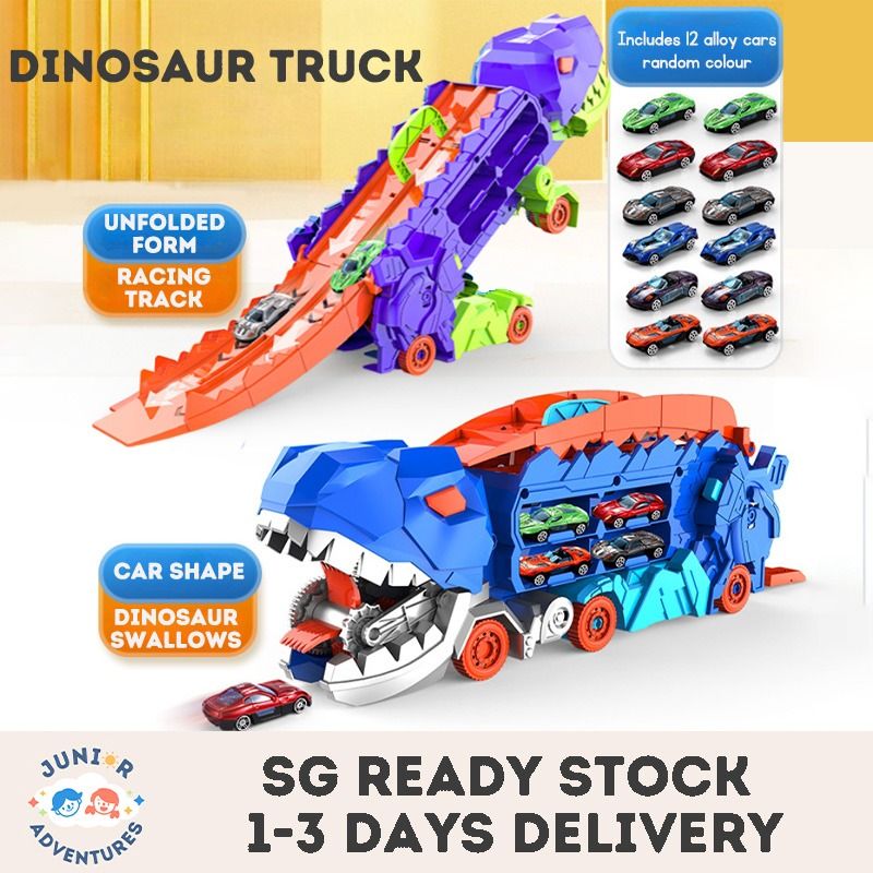 Dinosaur Truck Transforming Eating Cars Catapult Track Toy Sliding with ...