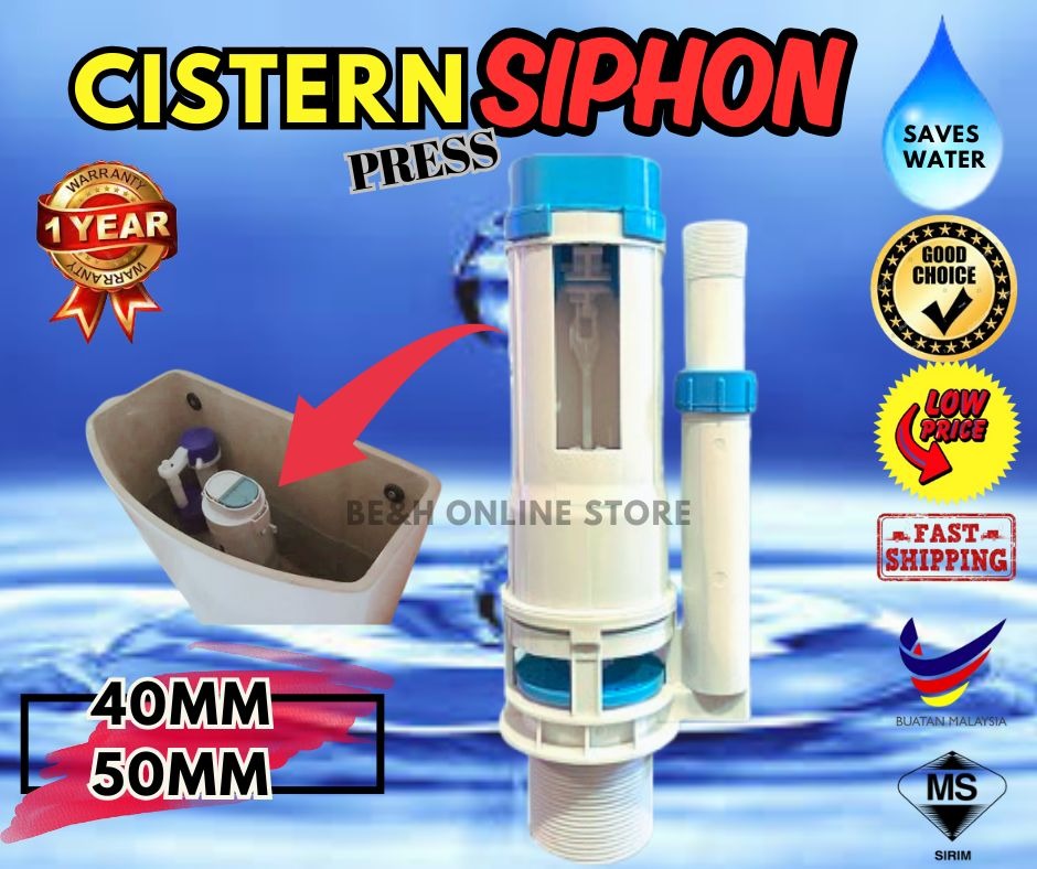 Flushing Cistern SIPHON Outlet Valve 50mm 40mm S300A Push Button Lift ...