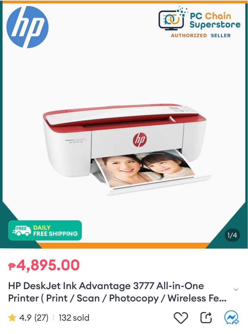 HP DeskJet Ink Advantage 3777 Printer, Computers & Tech, Printers ...