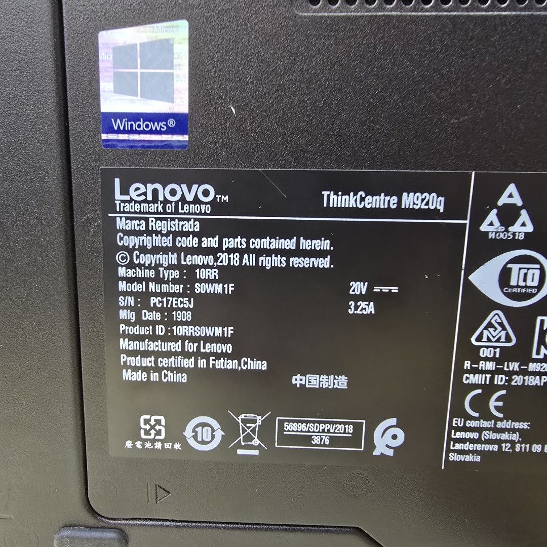 Lenovo ThinkCentre M920q (i5-8th,16GB RAM,256GB SSD), Computers & Tech ...
