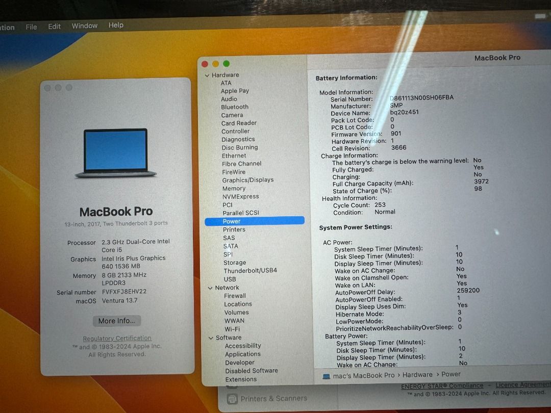 MacBook Pro 2017 Two Thunderbolt 3/2.3 GHz i5/8GB Ram/128GB SSD/A1708 ...