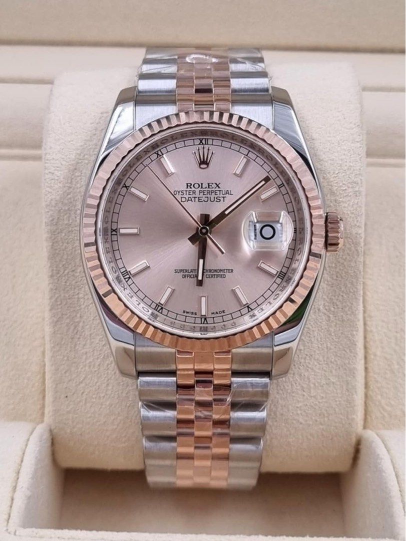 Rolex DJ36 DatejustTwo-tone sundust Rosegold Pink Index Dial in Super ...