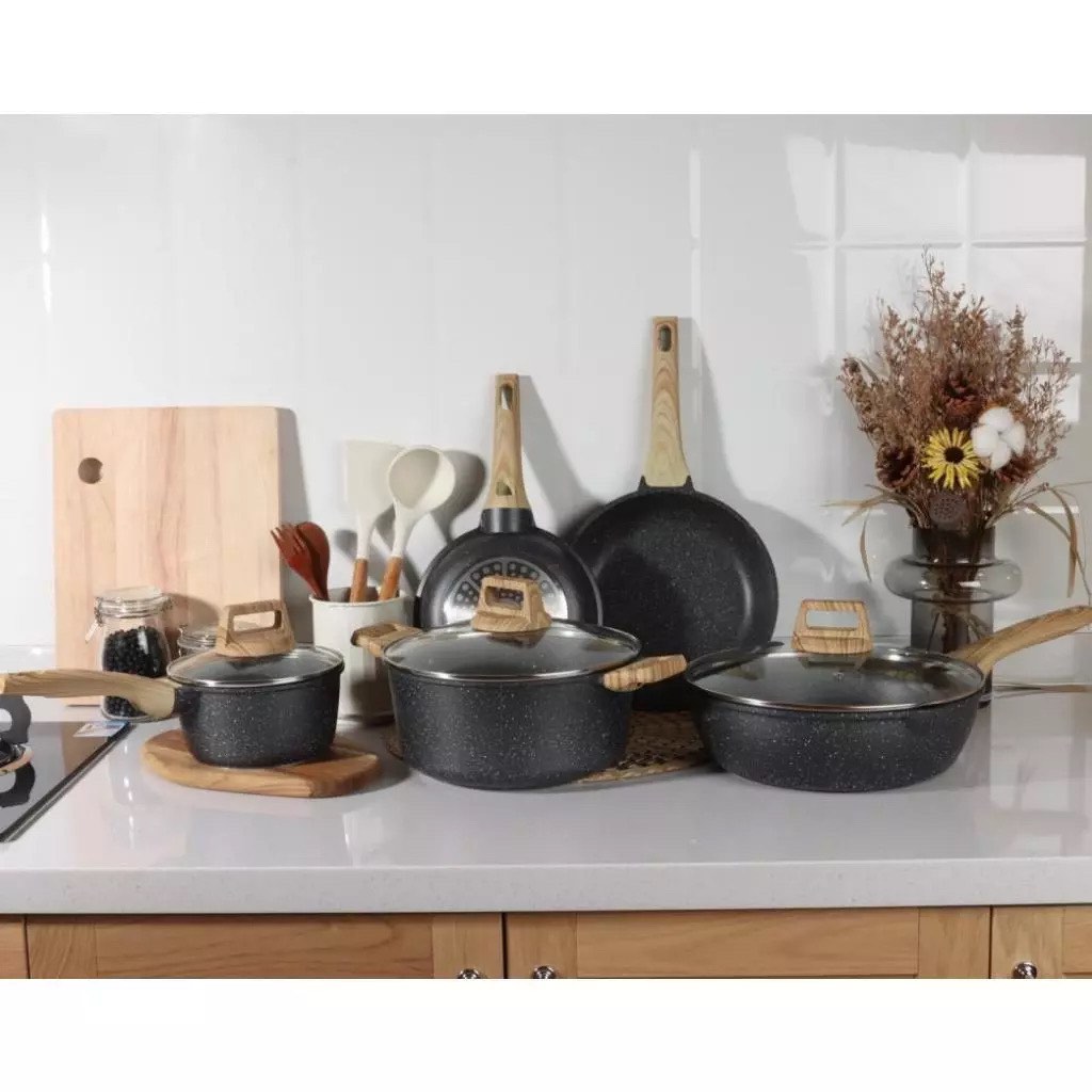 Set periuk Gipp 10-Piece Nonstick Coated Cookware Set Kitchen Frying Pans PFOA Free Suitable for ...