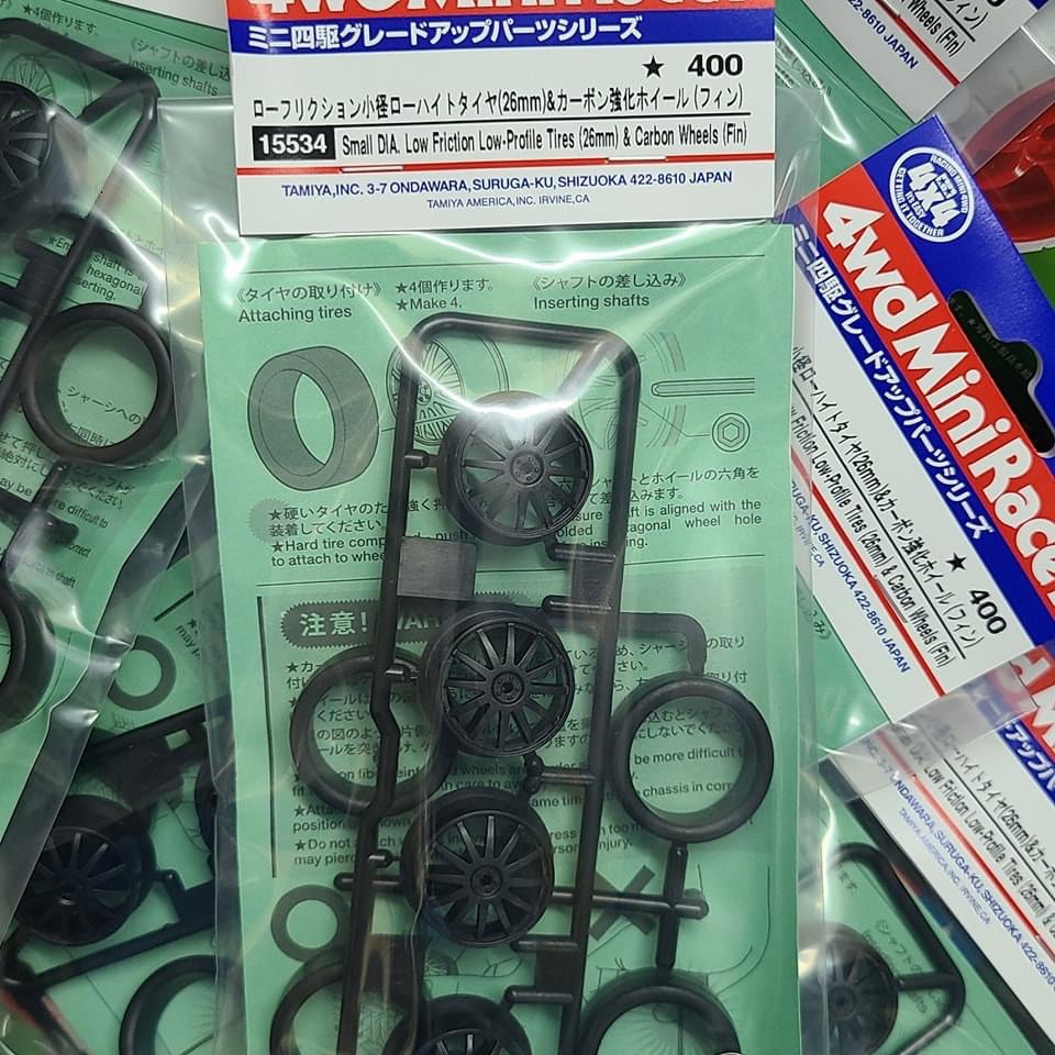 Tamiya 15534 少量存貨 Small DIA. Low Friction Tires & Carbon Wheels, 興趣及遊戲 ...