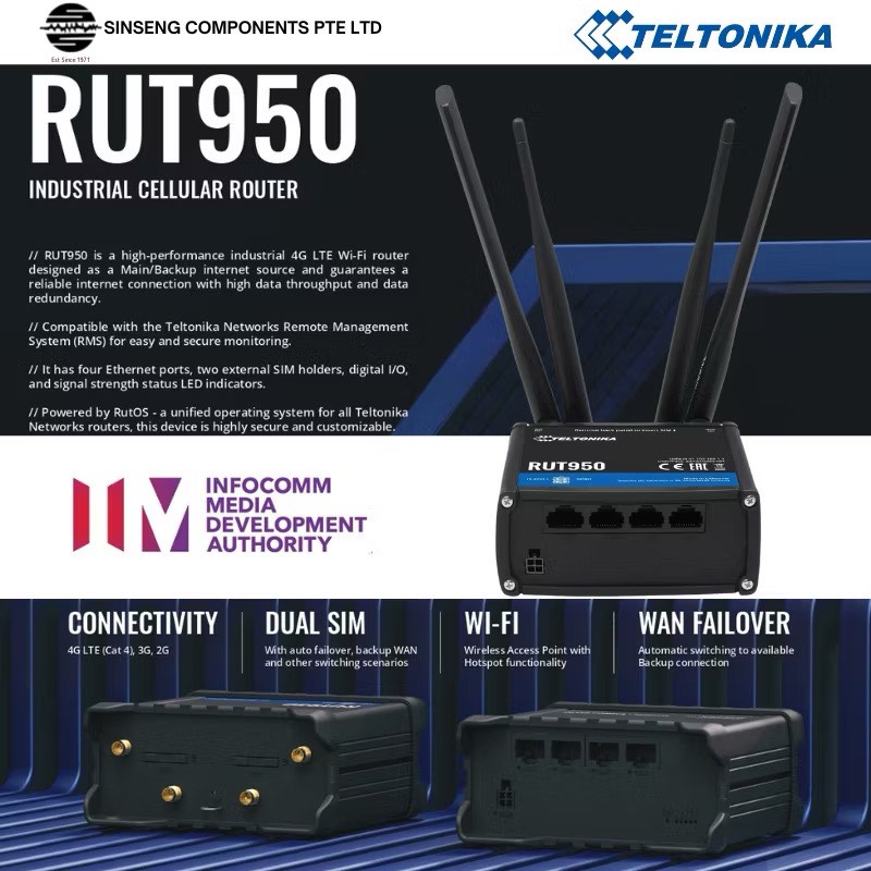 Teltonika RUT950 LTE 4G 3G 2G Industrial Grade Sim Card Router with ...