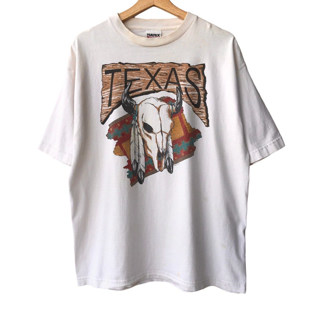 Texas Native American Vintage 1990s Buffalo Skulls Tee, Men's Fashion ...