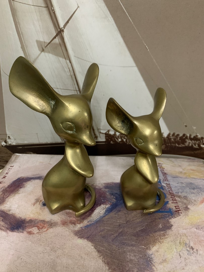 Vintage Pair Solid Brass Mouse Figurines/ Gold Brass Metal Mice/ Retro ...