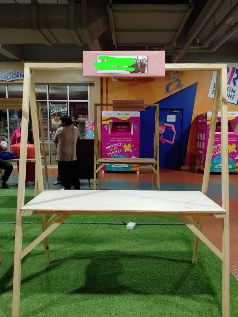 Wooden kiosk stalll kayu papan meja booth event ready stock to rent ...