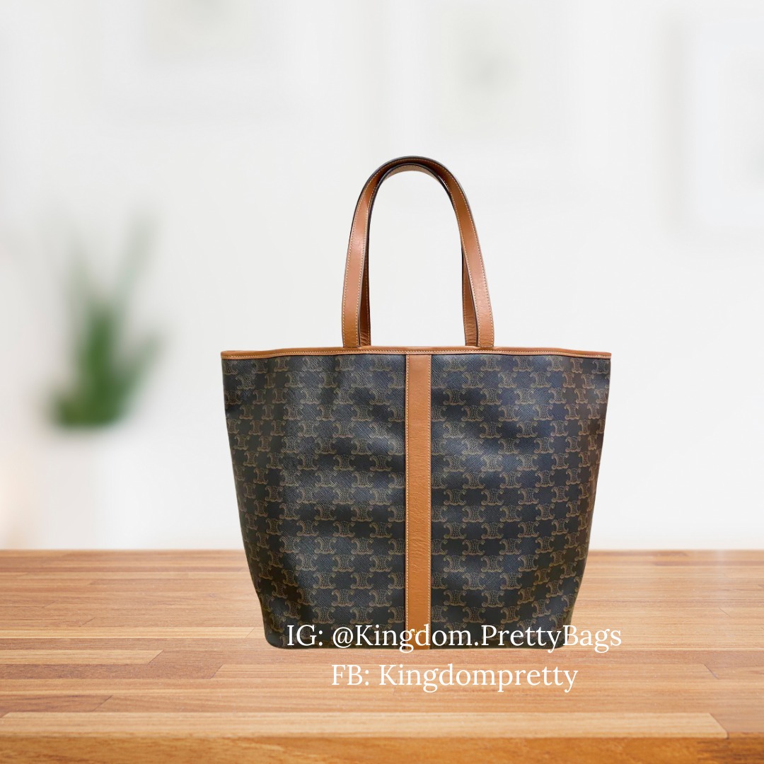 Celine Cabas Tote in Triomphe Canvas and Leather Shoulder Laptop Bag ...