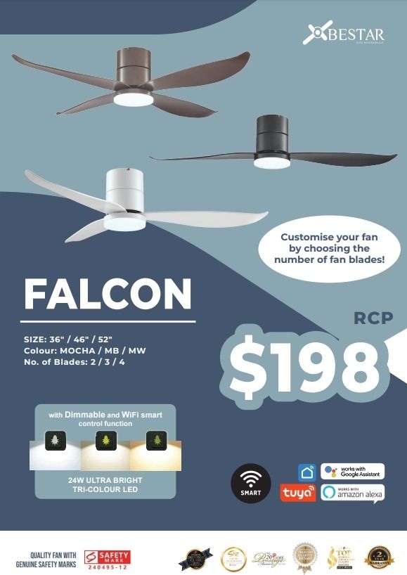 *Climate Voucher* Falcon New Bestar Hugger DC Ceiling Smart fan with ...