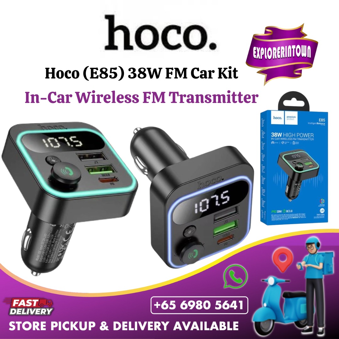 Hoco (E85) 38W FM Car Kit with PD+QC, RGB Light, Car Accessories, Accessories on Carousell