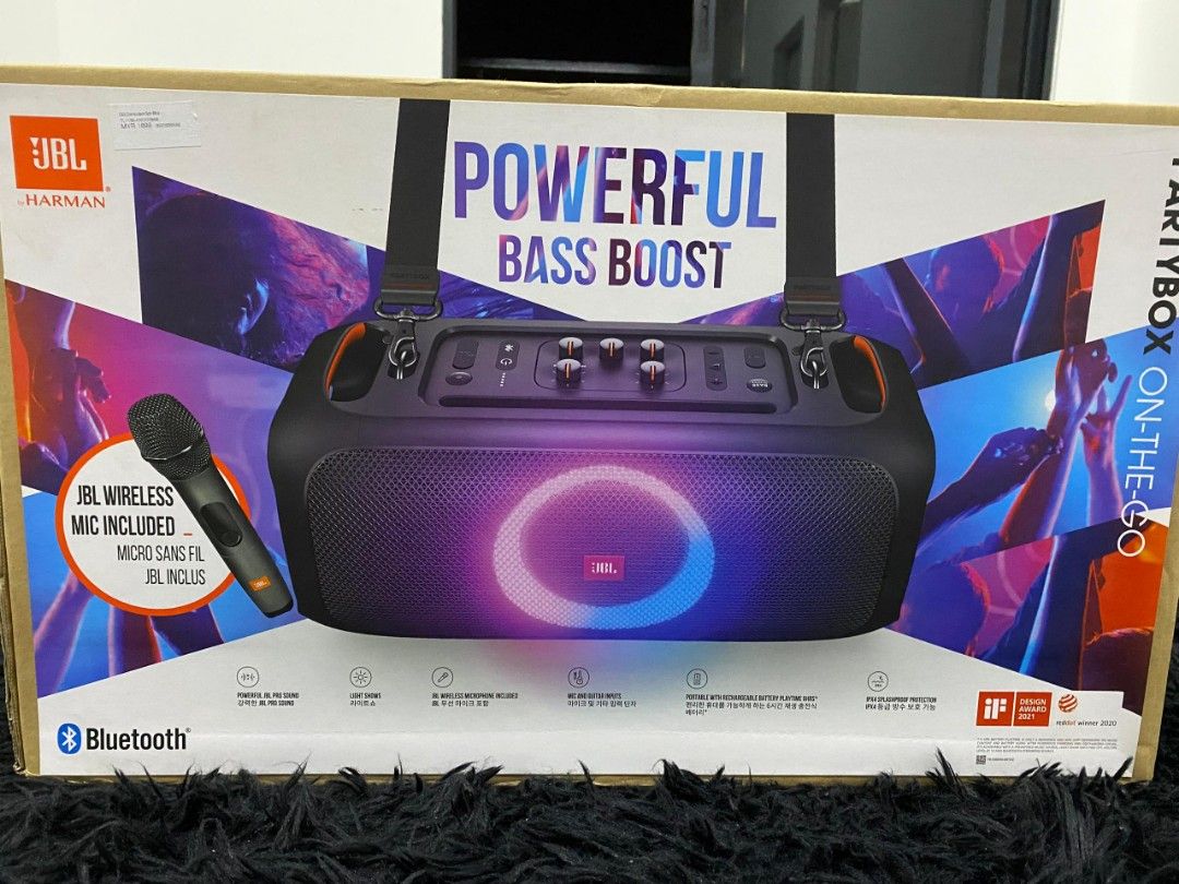 JBL PARTYBOX ON-THE-GO Essential Portable party speaker with built-in lights and 2x Wireless ...