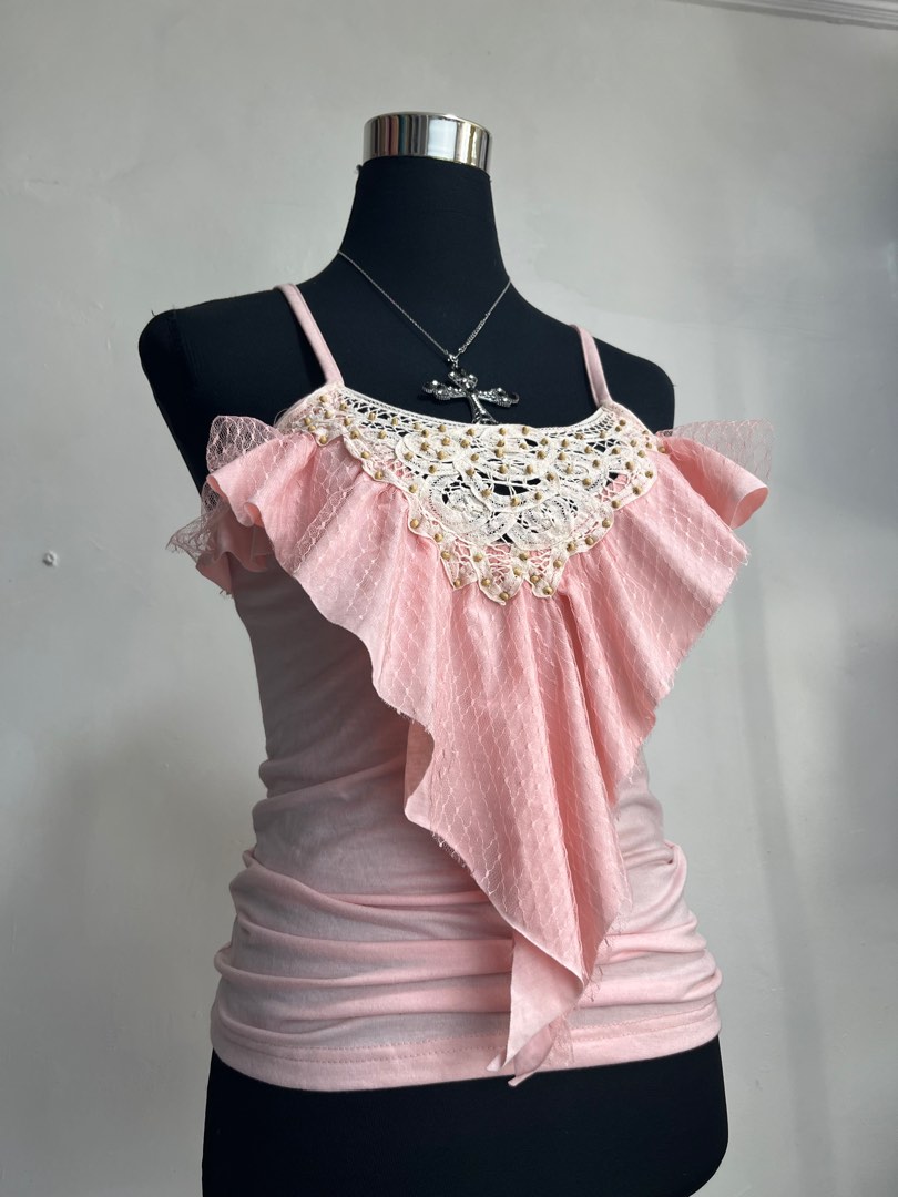Liz lisa alt Dainty pink ruffled with lace dollete tank top, Women's ...