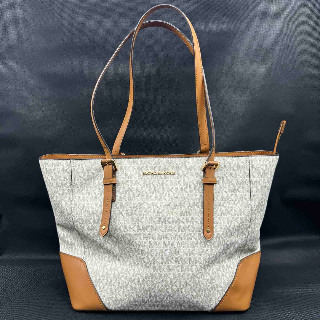 MICHAEL KORS ARIA LARGE HANDBAG LEATHER TOTE SIGNATURE ACORN VANILLA ...