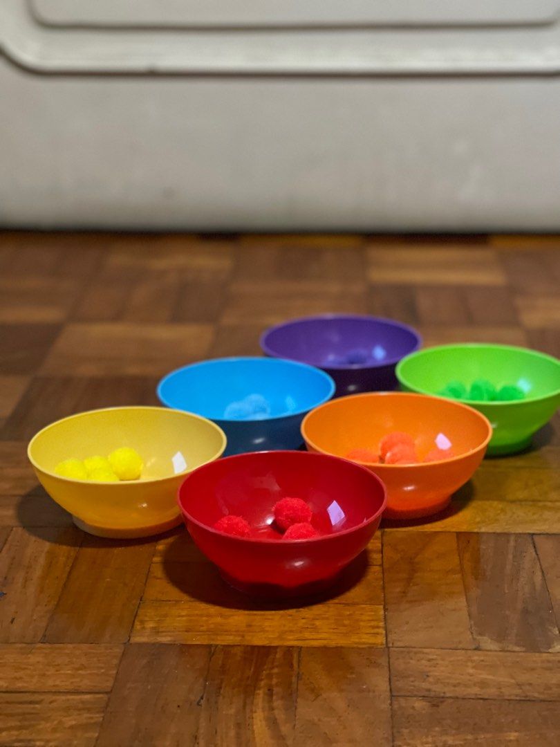 Montessori Color Sorting Game Sensory Play Rainbow Bowls and Pompoms ...