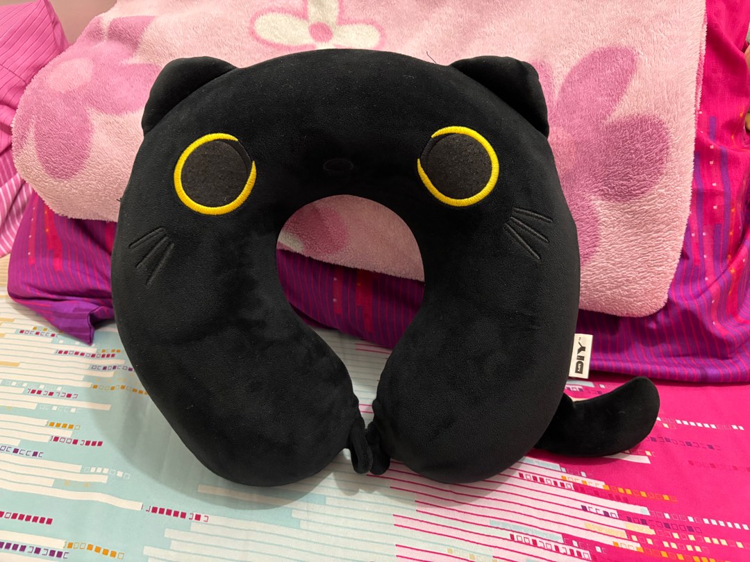 mr. diy black cat neck pillow, Hobbies & Toys, Toys & Games on Carousell