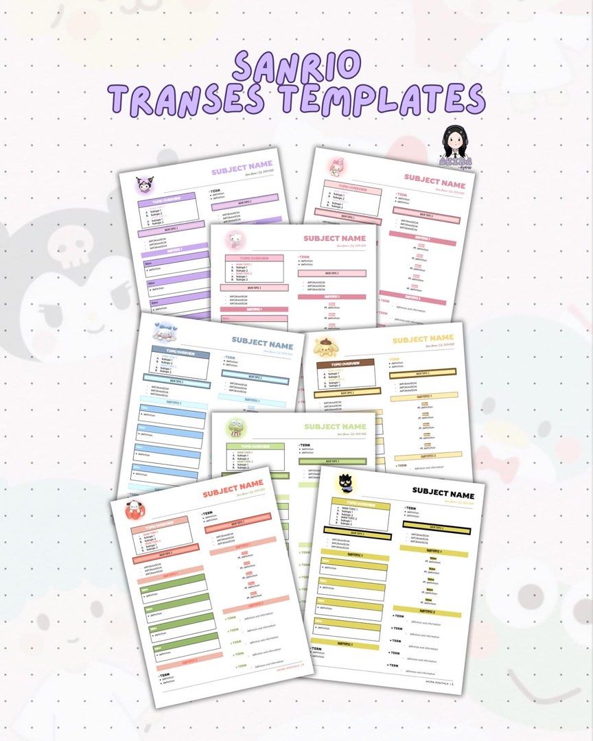 SANRIO TRANSES TEMPLATE, Hobbies & Toys, Stationary & Craft, Stationery ...