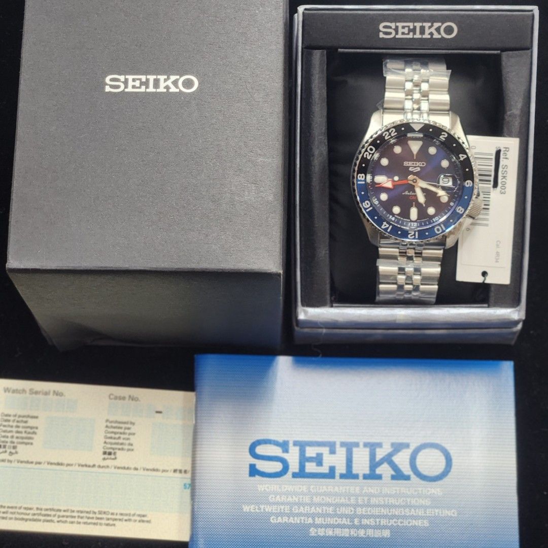 Seiko 5 GMT Batman Blue Dial Watch SSK003K1 SSK003 Brand New, Men's ...