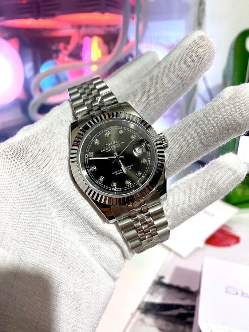 Seiko Mod Black Diamond Dial, Luxury, Watches on Carousell