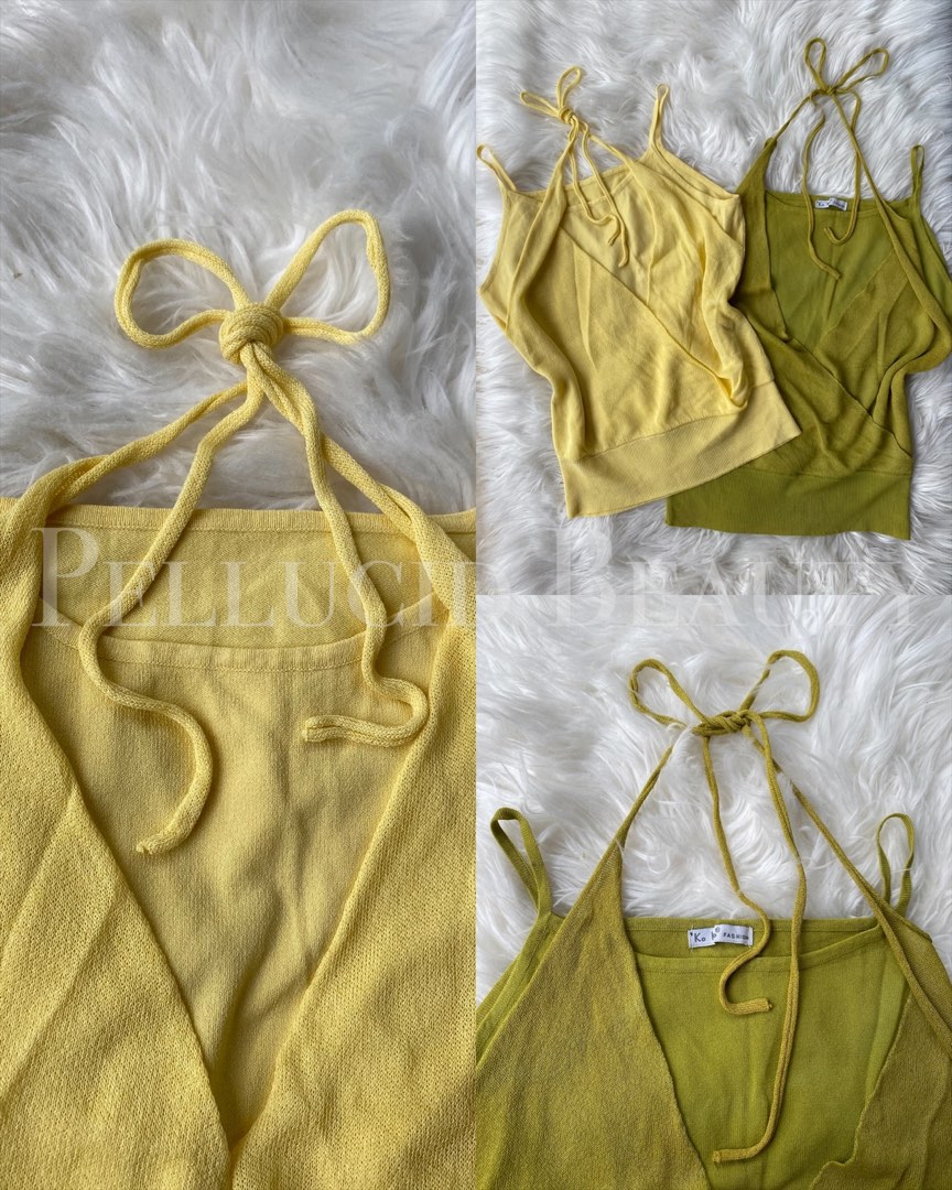 Self tie halter spaghetti sando top, Women's Fashion, Tops, Sleeveless ...