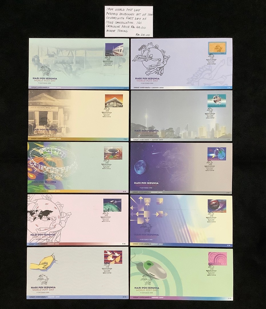 1999 World Post Day Prepaid Envelopes Set Of Ten Covers With First Day ...