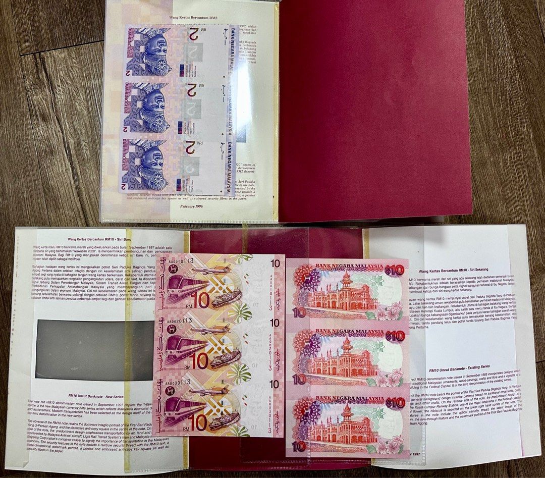3 in 1 Uncut Banknotes RM10 & RM2 with original folder, Hobbies & Toys ...