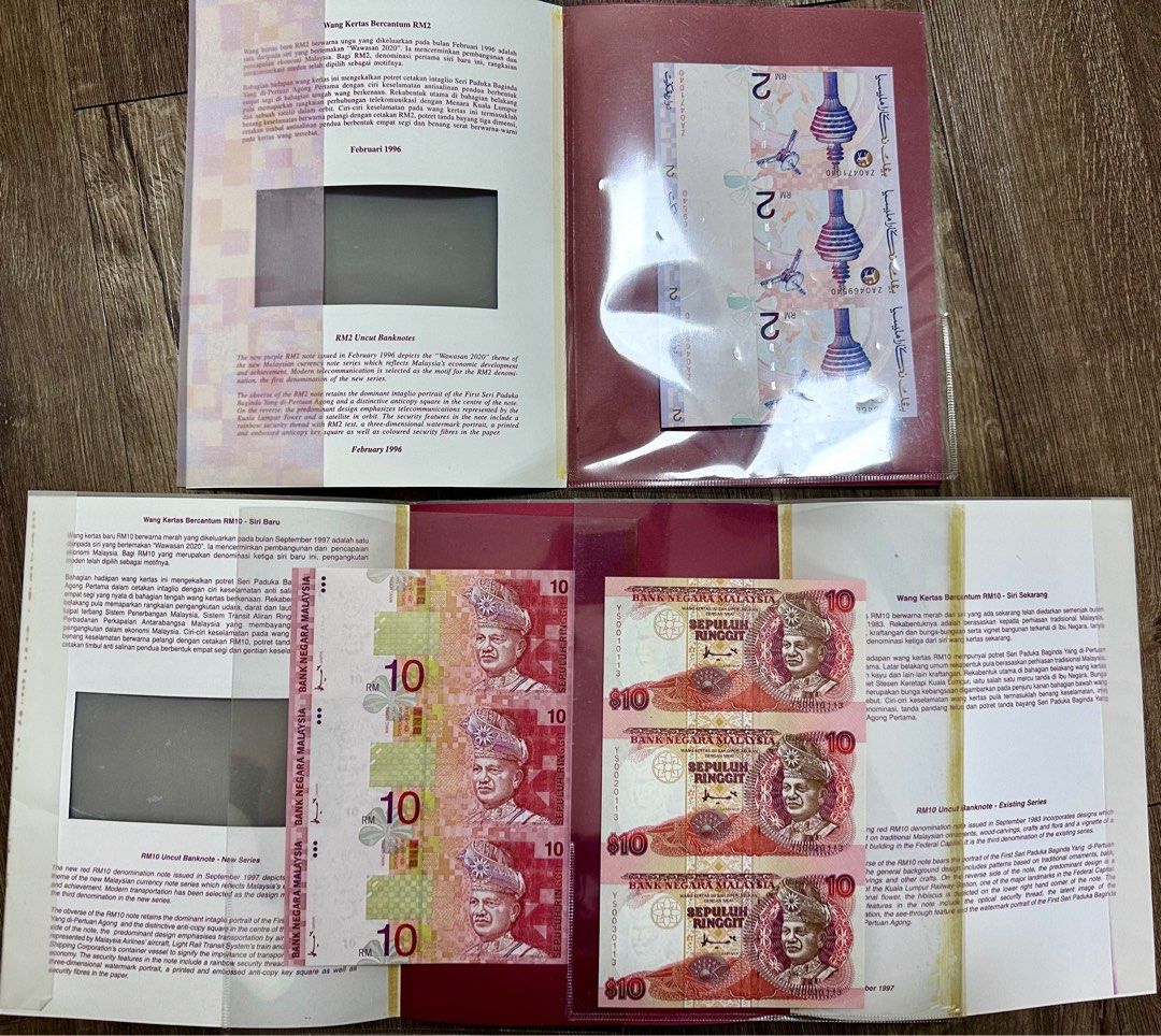 3 in 1 Uncut Banknotes RM10 & RM2 with original folder, Hobbies & Toys ...