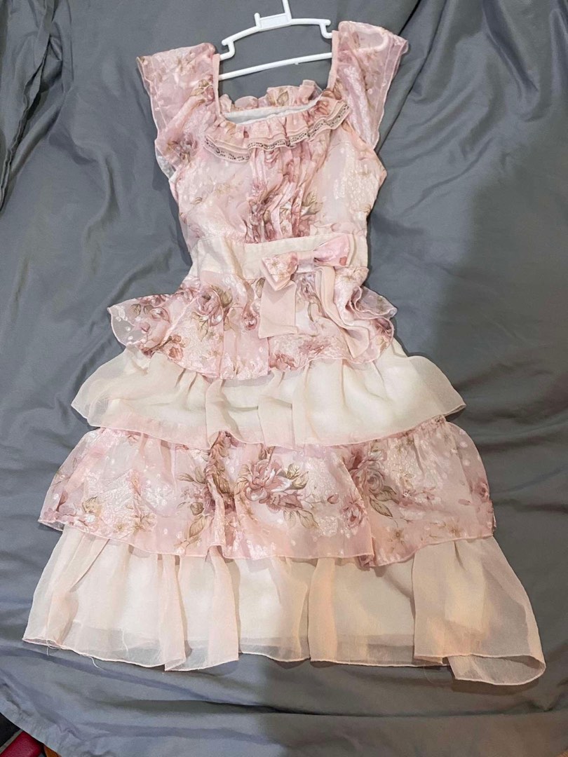Baby pink coquette ruffled dress laces frills sawako shoujo mori kei lolita y2k liz Lisa ...