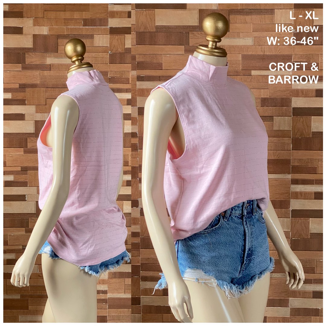 CROFT & BARROW BLUSH PINK W/ SILVER LINING KNITTED MOCKED NECK TOPS ...