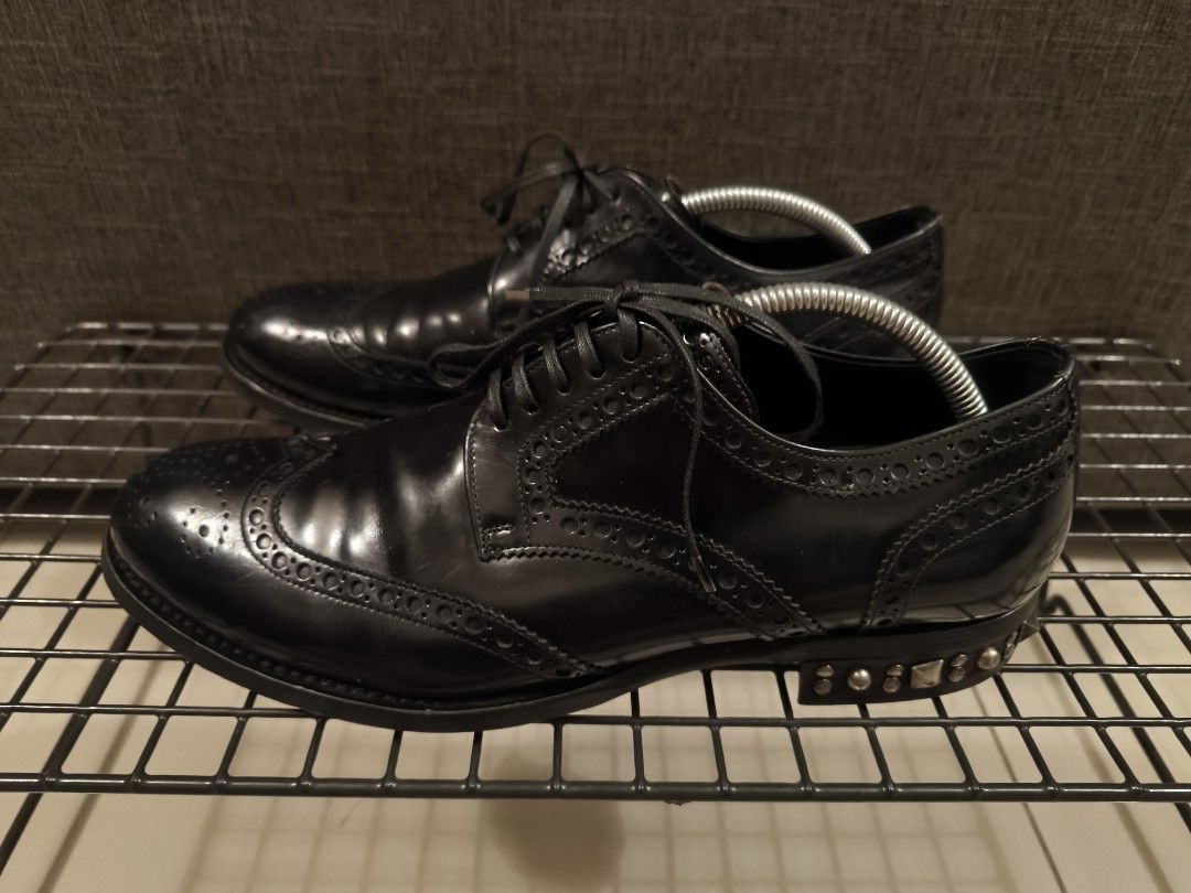 Dolce & Gabbana Made in Italy Black Leather Brogue WingTip Dress Shoes ...