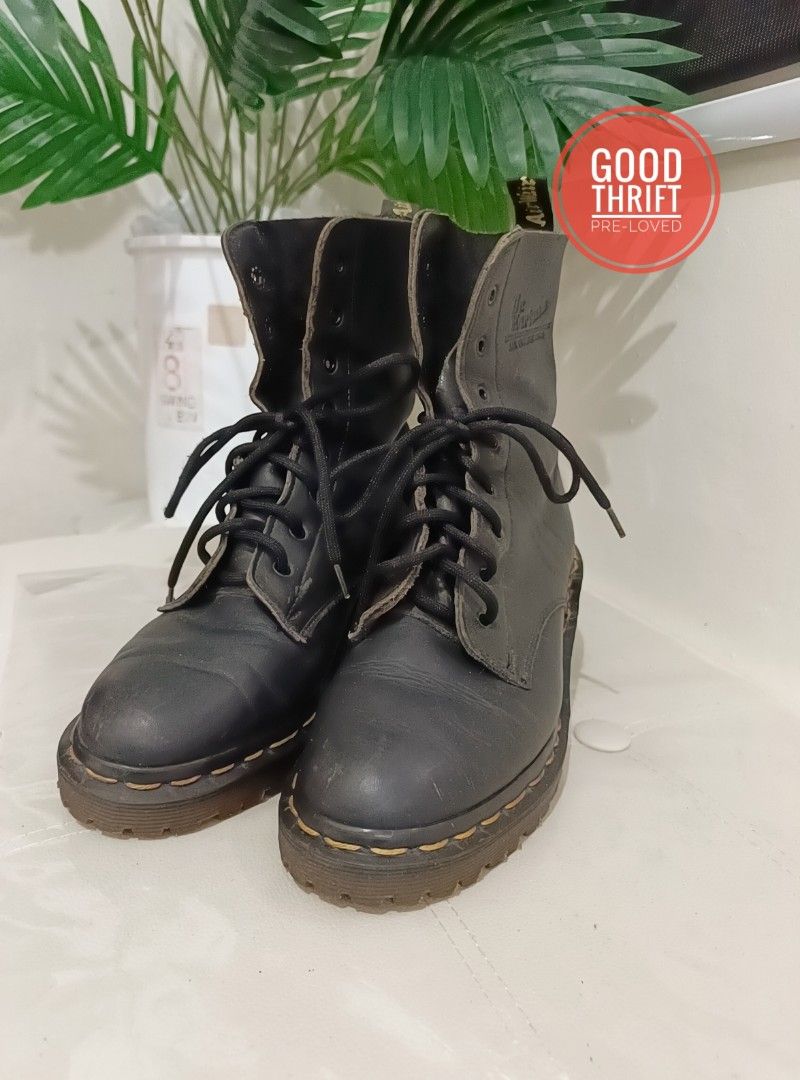 Dr. Martens Vintage Original Clemency Black Leather Lace up Boots 8 holes Made in England, Women ...