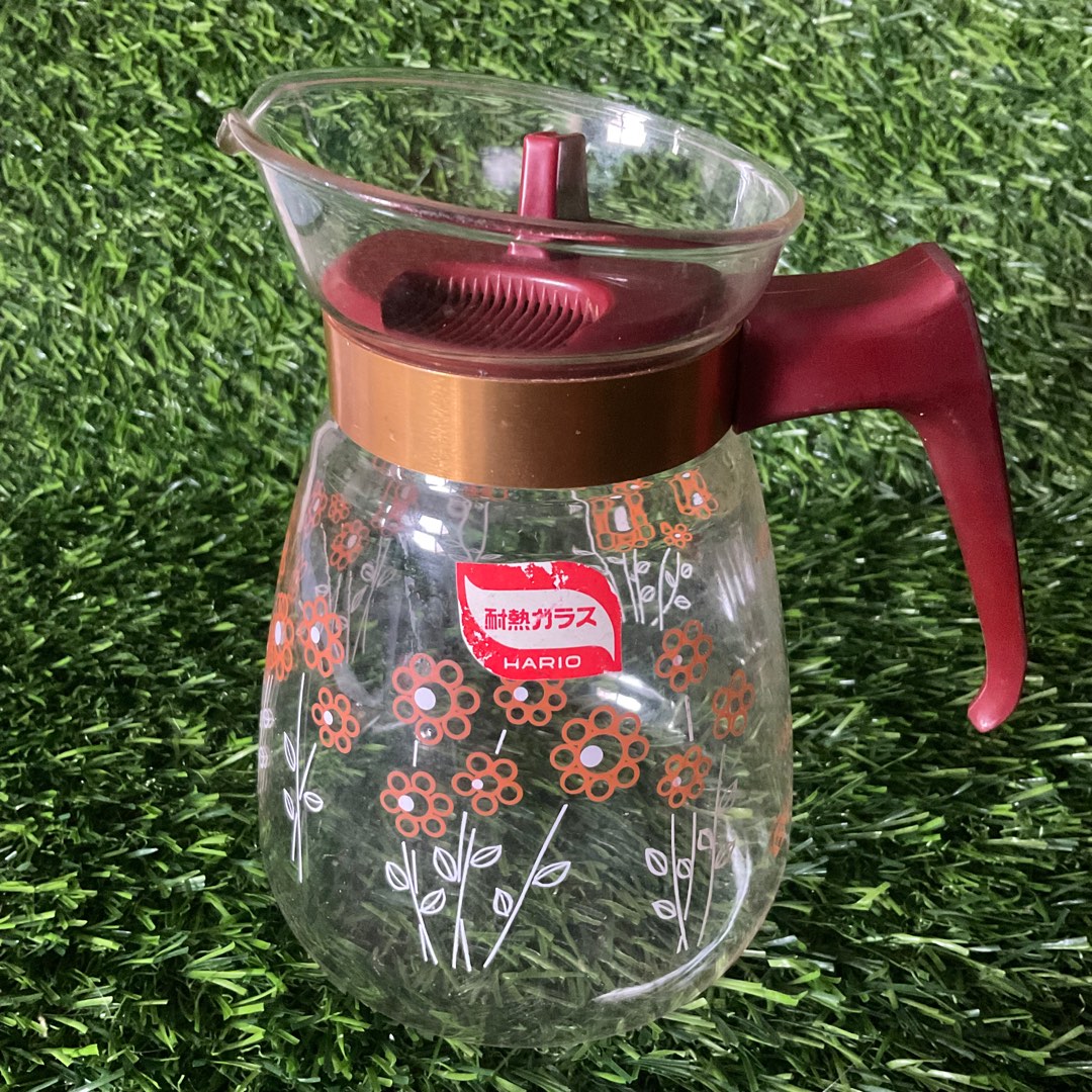 C16 Hario Teapot Heat Resistant Glass Coffee Tea Kettle Red Lid Handle ...