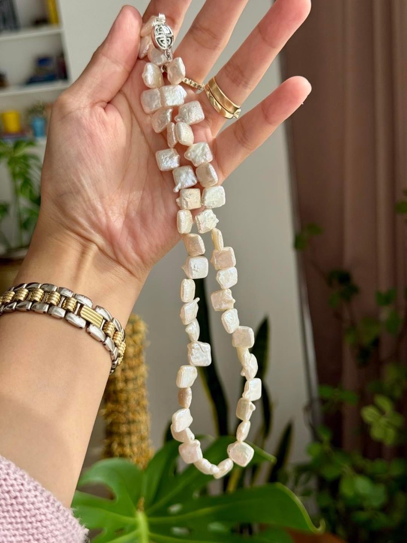 Rectangular Pearl Necklace w/ Certificate, Women's Fashion, Jewelry ...