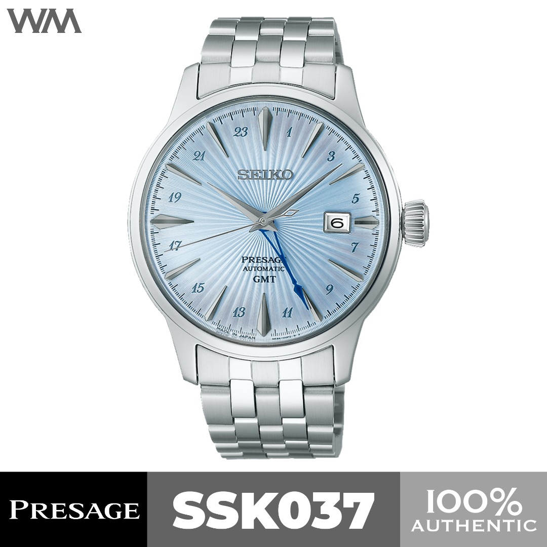 Seiko Presage Ice Blue Dial GMT Stainless Steel Automatic Watch SSK037 ...