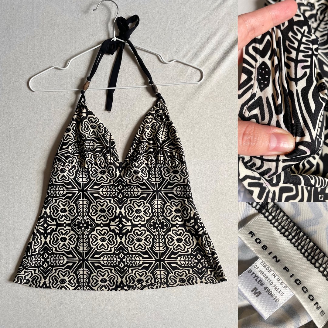 ST62. ROBIN PICCONE Black x Cream Tribal Print Tankini | vintage y2k ...