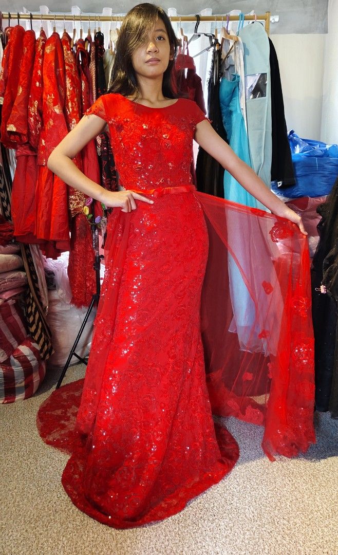 Ukay red full beaded and sequins evening gown, Women's Fashion, Dresses ...