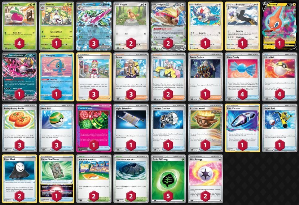 [Updated for Surging Sparks] Pokemon TCG Tsareena ex Pidgeot ex Deck with Hisuian Braviary ...