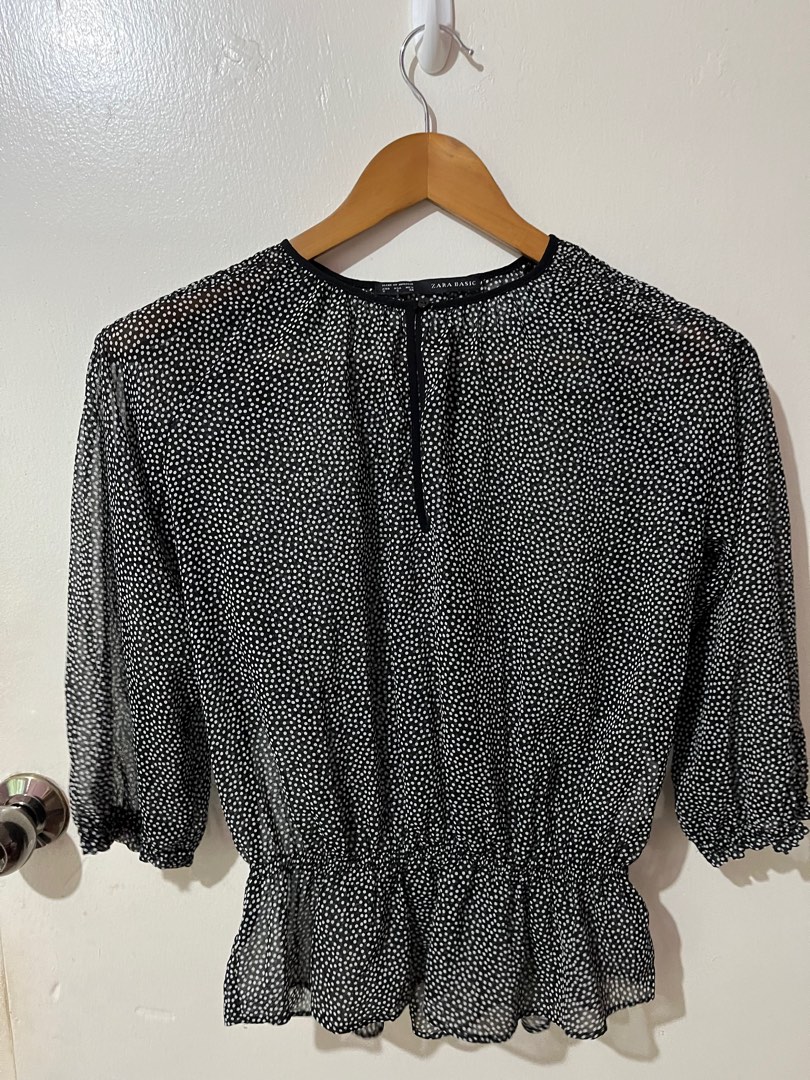 Zara sheer top semi peplum style, Women's Fashion, Tops, Blouses on ...