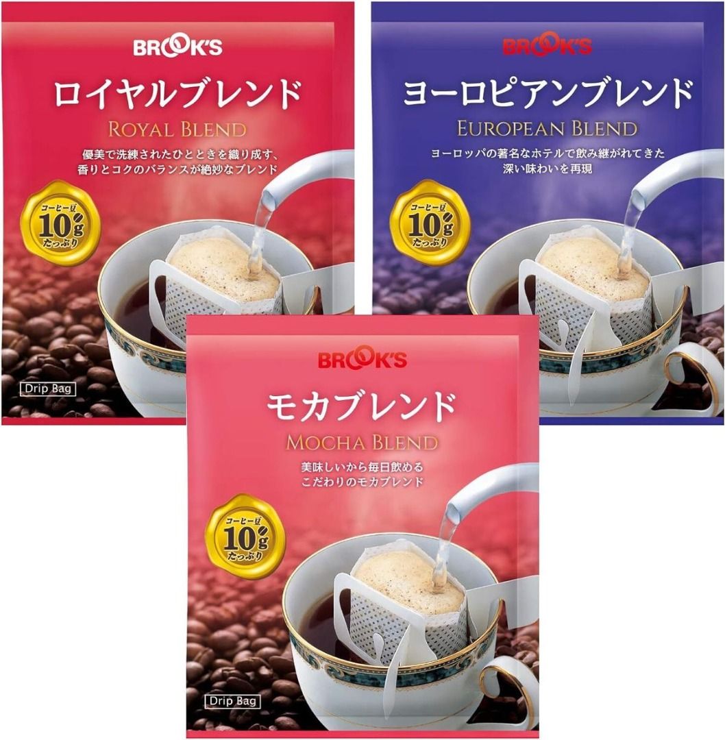 日本 Brook's Coffee Drip Bag 掛耳包咖啡 滴濾式咖啡 3種經典品種 每款5包共15包, 嘢食 & 嘢飲, 包裝食物&即 ...