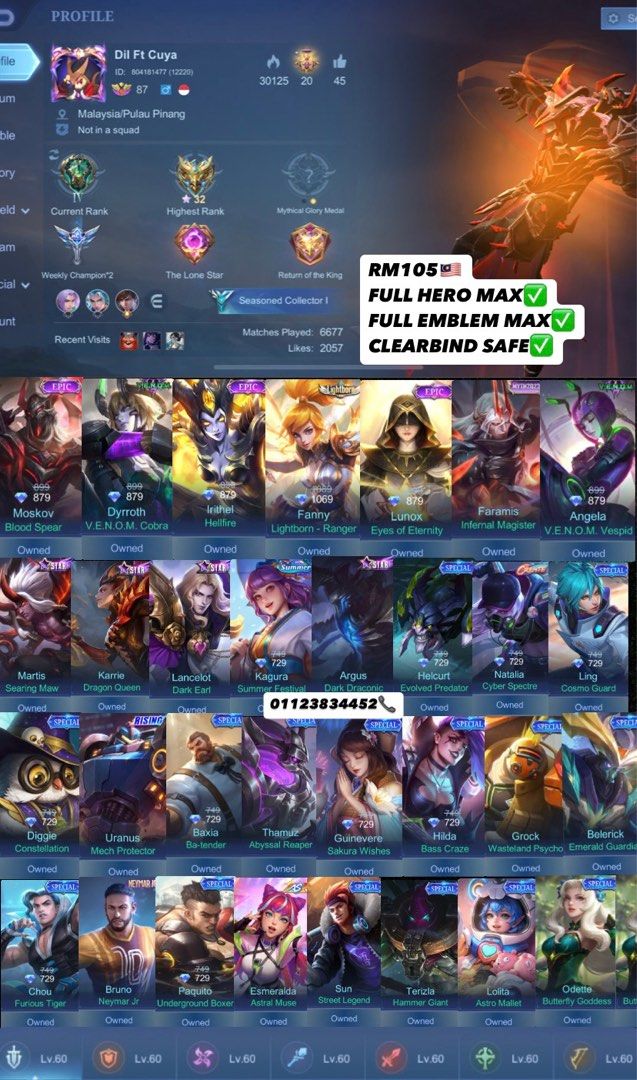 ACCOUNT MOBILE LEGEND MLBB ACCOUNT FULL HERO MAX, Video Gaming, Video ...