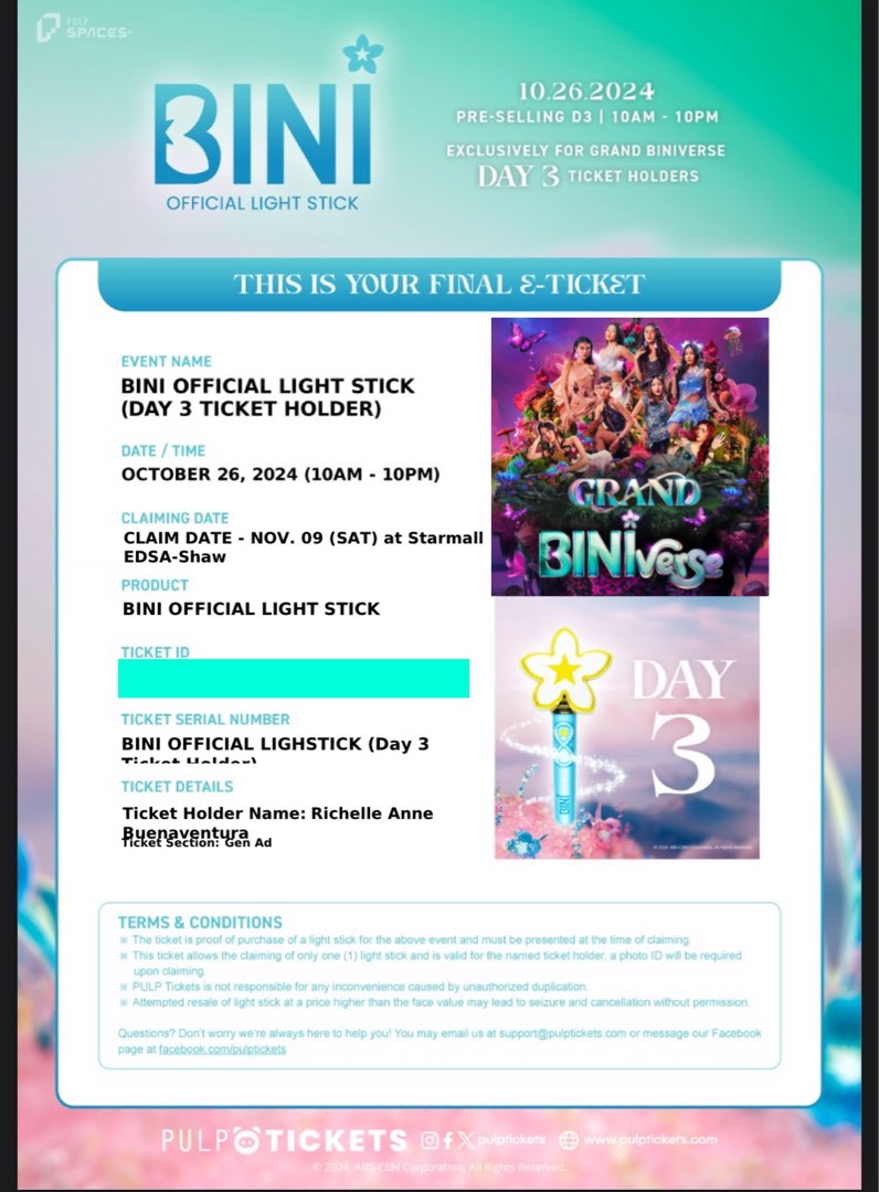 BINI OFFICIAL LIGHTSTICK, Tickets & Vouchers, Event Tickets on Carousell