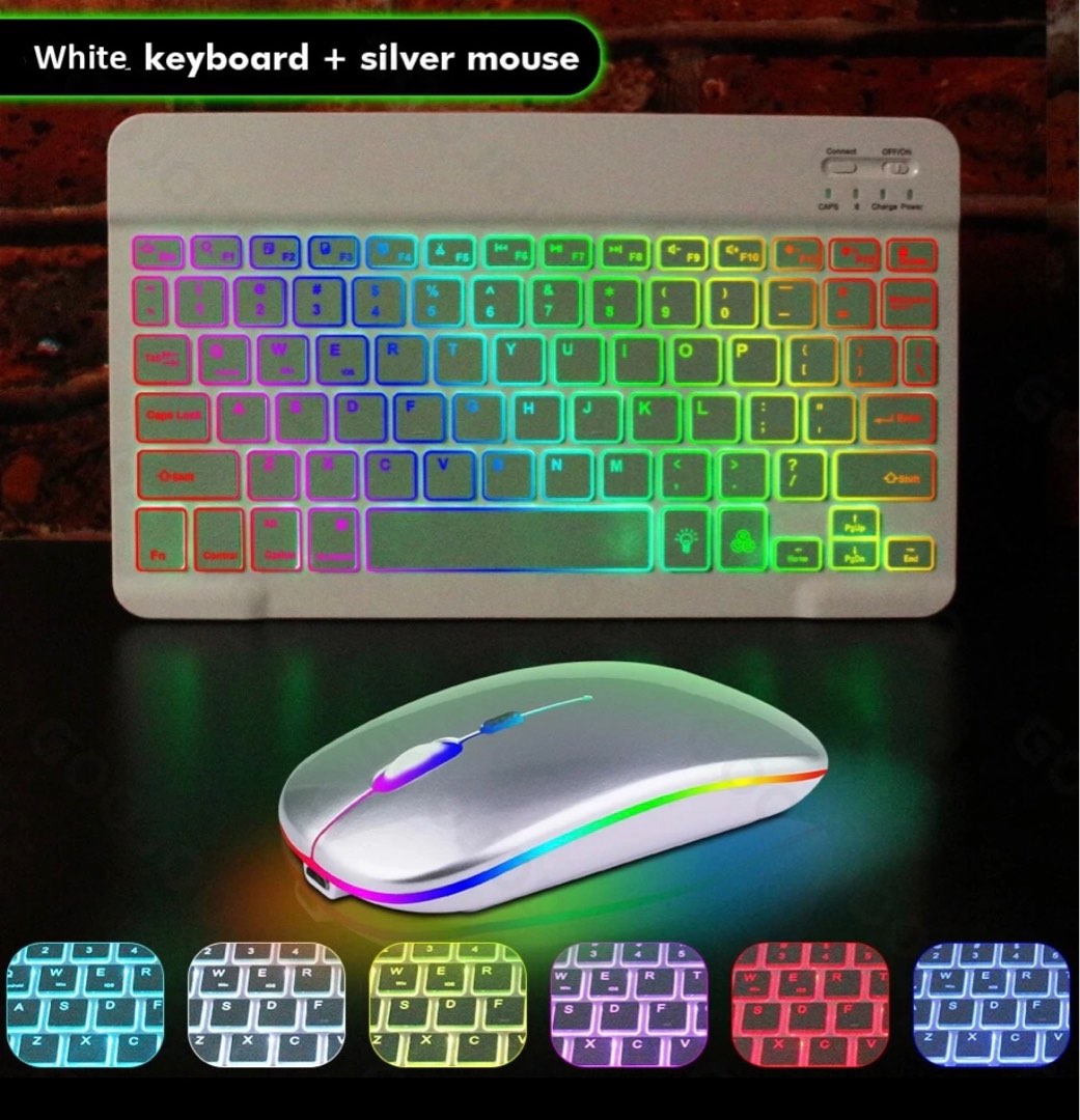GOOJODOQ Bluetooth Keyboard Set 10 inch Backlit Wireless Keyboard and Mouse LED Colorful ...