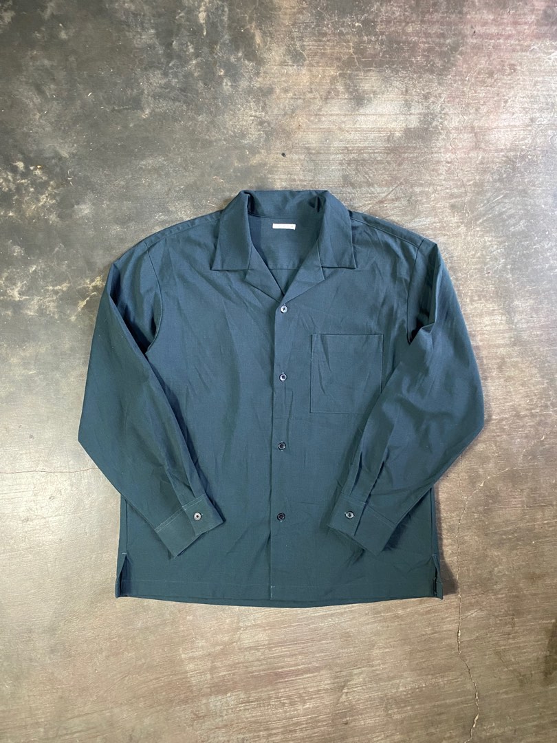 GU Oversized Open Collar Longsleeve Polo Green, Men's Fashion ...