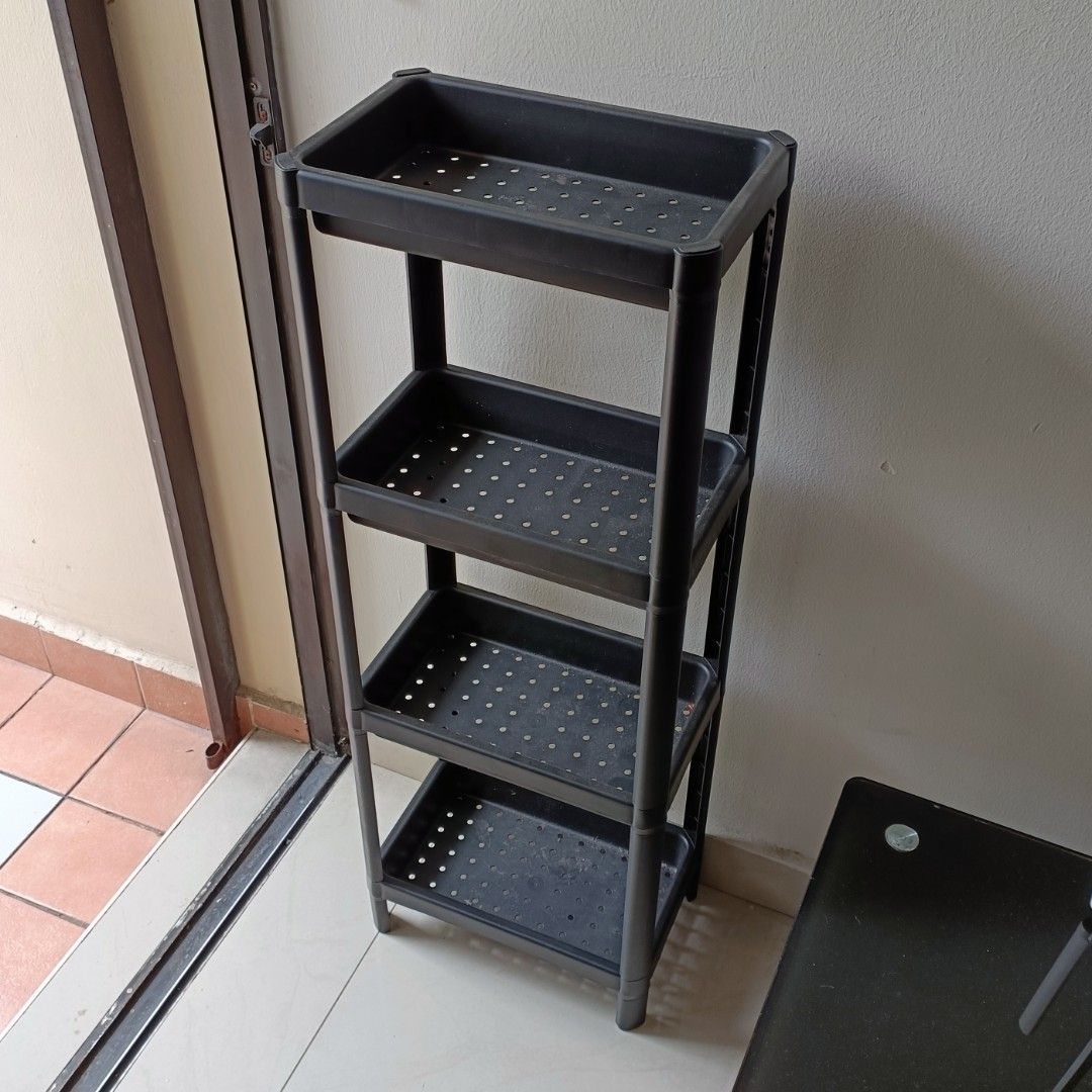 IKEA VESKEN black 4 tier rack shelves, Furniture & Home Living ...