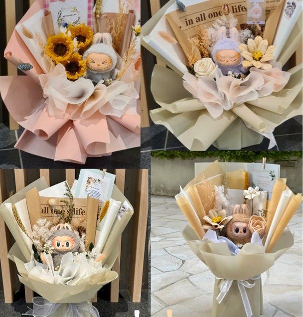 Labubu Flower Bouquet |POPmart V1 V2 Crybaby Sunset Macaron Have a Seat ...