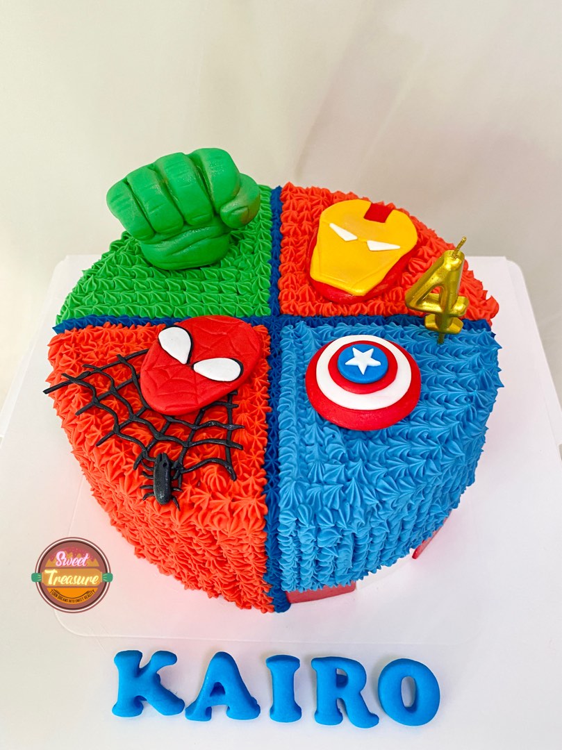 Marvel superhero buttercream cake (SpiderMan, captain America, Ironman ...