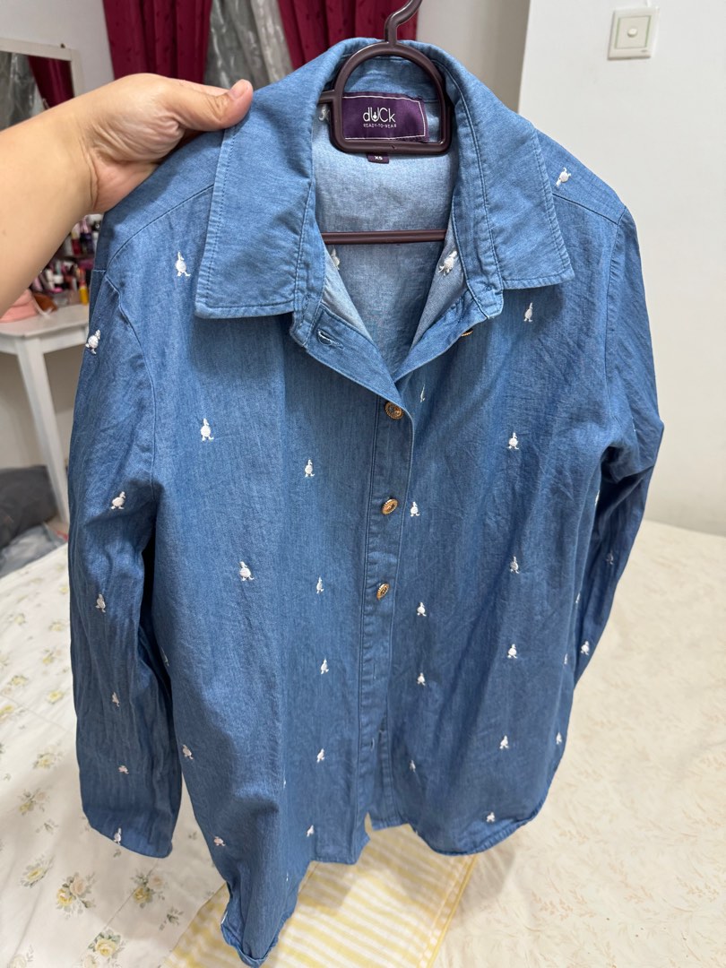 Polkaduck cambray, Women's Fashion, Tops, Blouses on Carousell