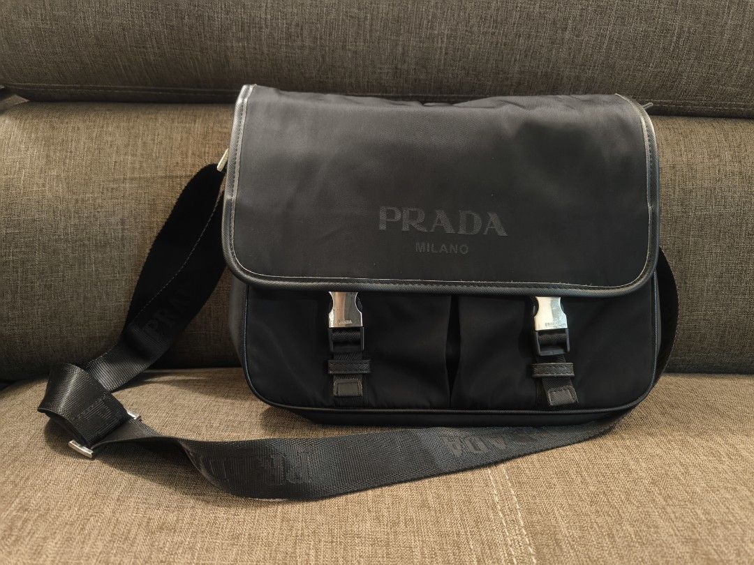 Prada Milano Dark Blue Nylon Shoulder Messenger Sling Bag 34 cm (L) x 28 cm (H) x 12 cm (W) Can ...