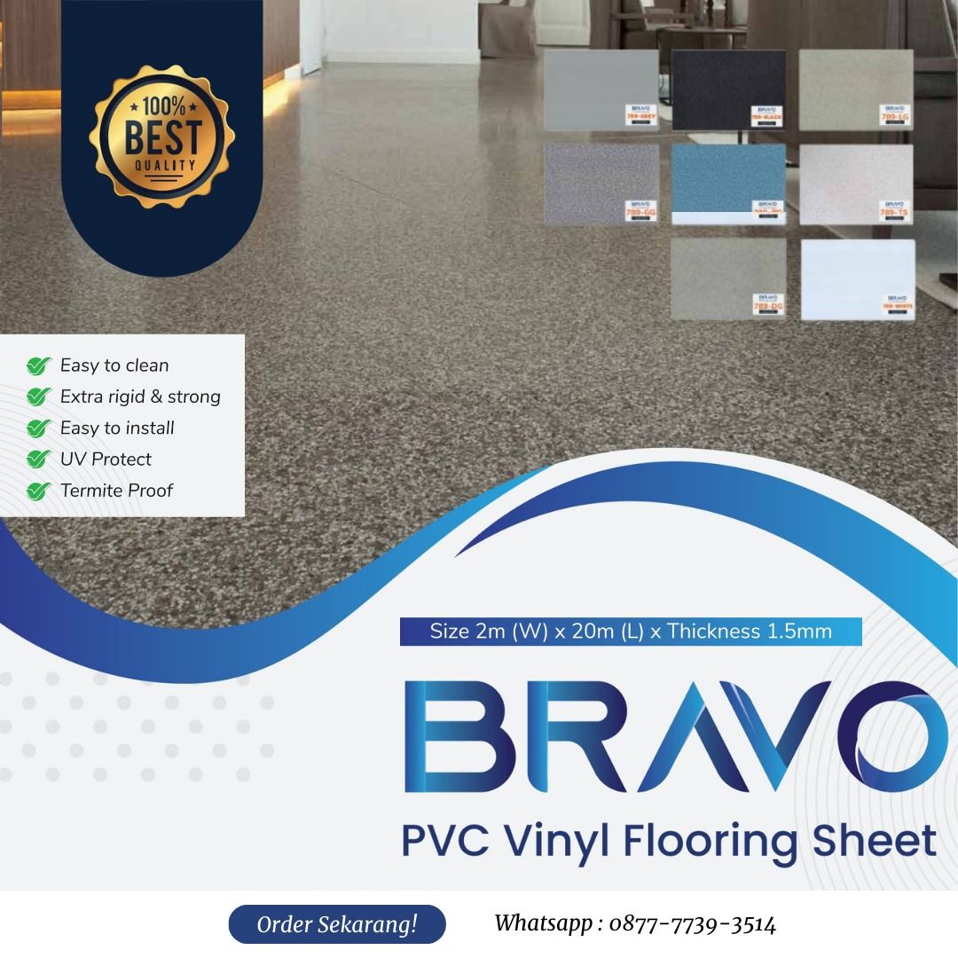 Vinyl Roll Bravo Tebal 1,5mm / Lantai Vinyl Motif Terazzo Stone Solid ...